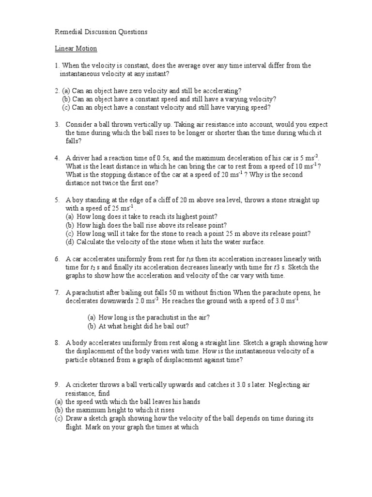 Session 1: Kinematics Questions | PDF | Acceleration | Speed