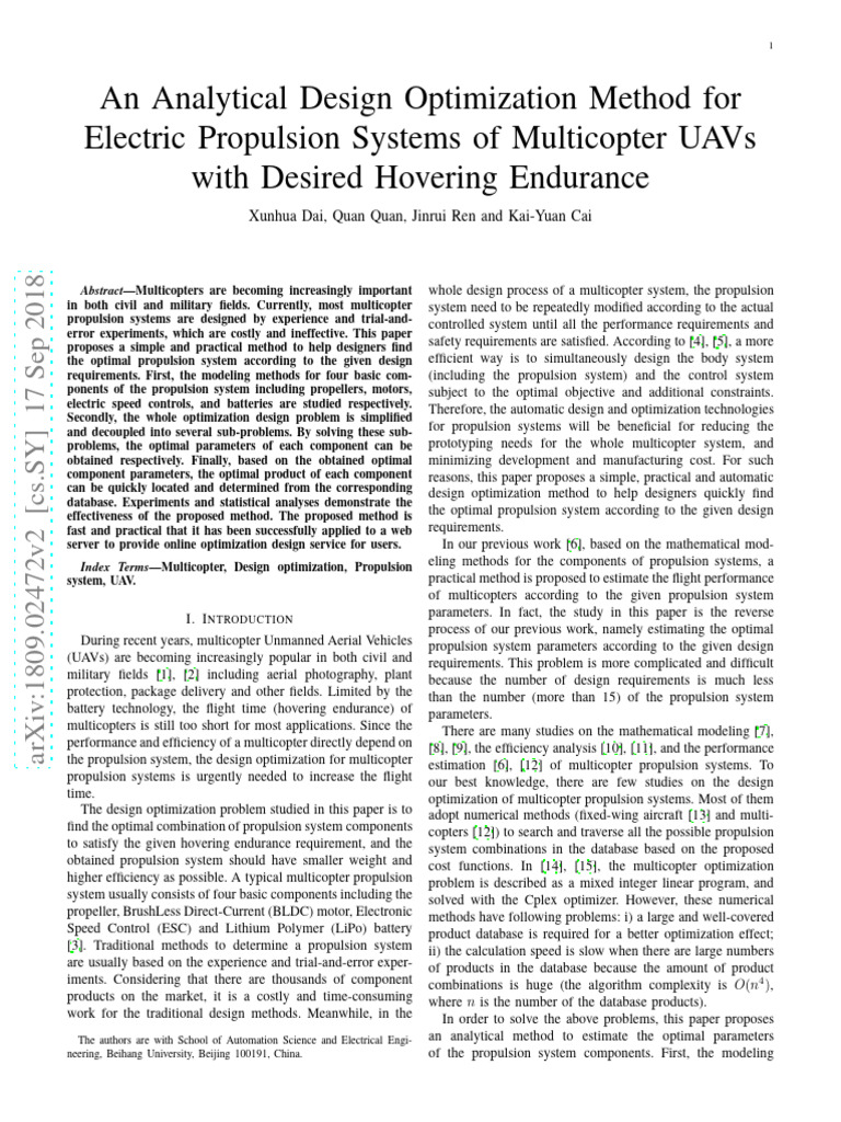 An Analytical Design-Optimization Method For Electric Propulsion Systems of Multicopter UAVs ...