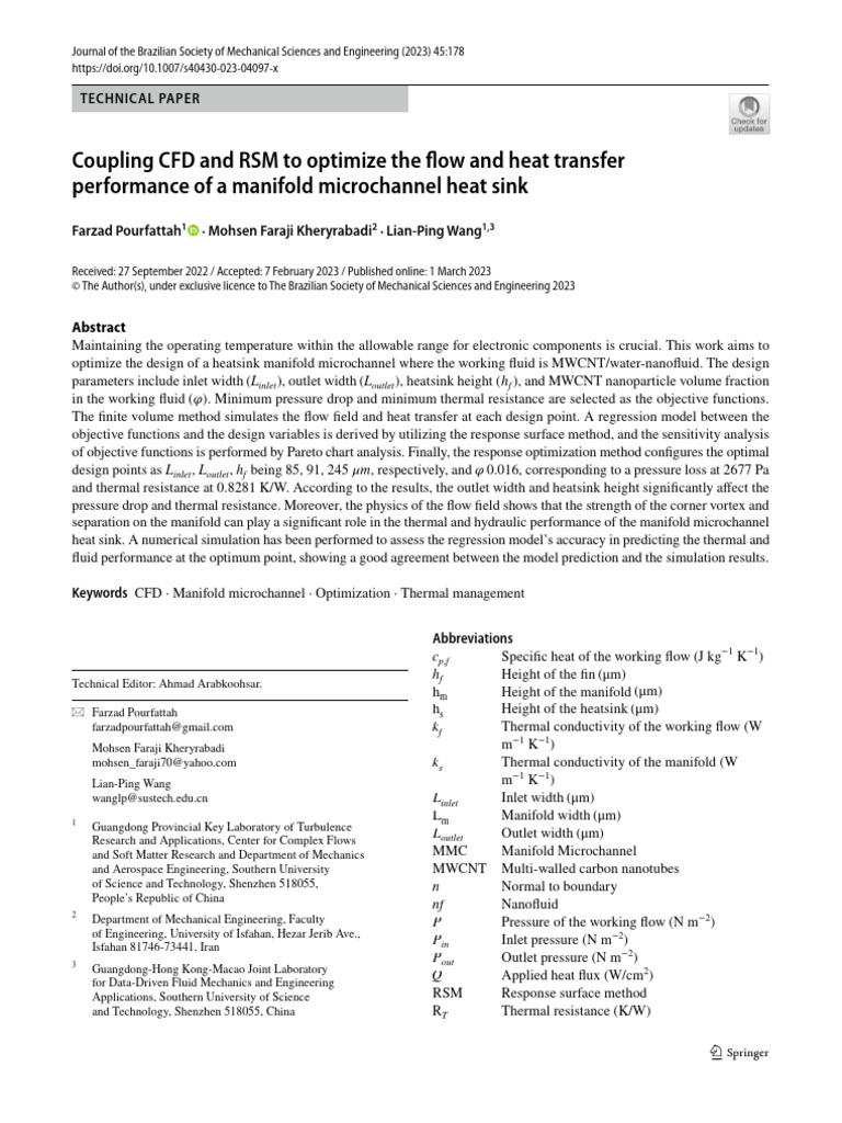 Coupling CFD and RSM To Optimize The Flow and Heat Transfer Performance ...
