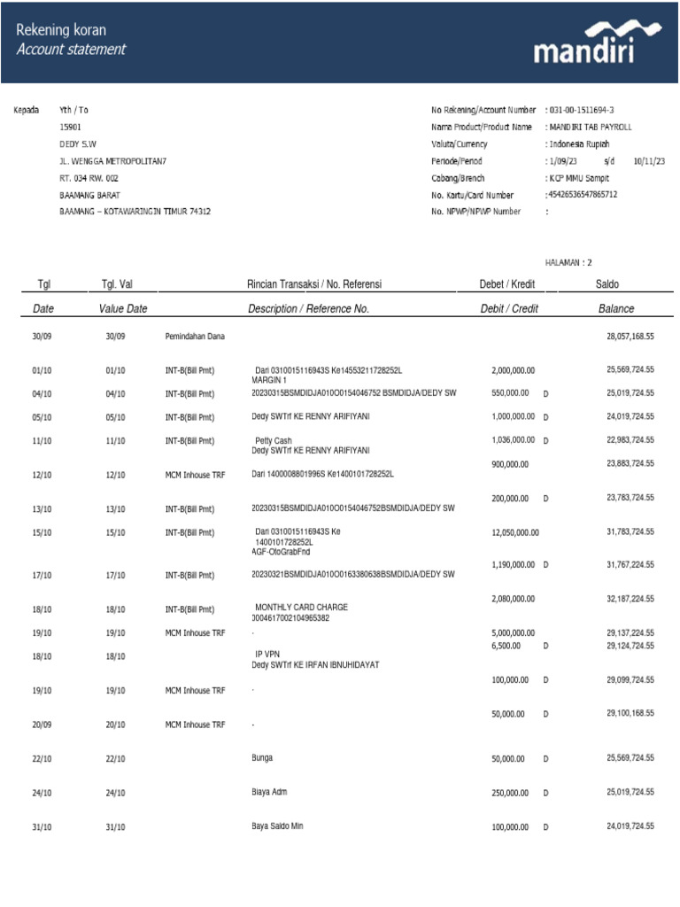 Rek Mandiri Oct New PDF | PDF | Business Economics | Financial Economics