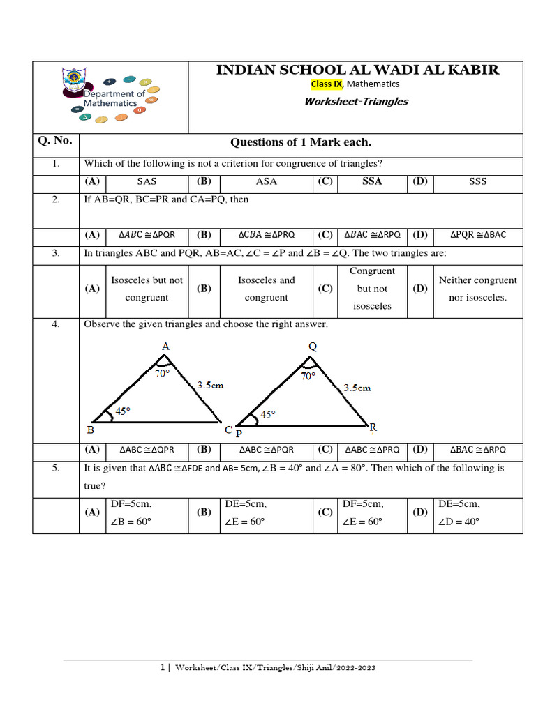8920003-CL09_WS2_TRIANGLE_ SHIJI_2022-23 | PDF | Elementary Mathematics | Classical Geometry