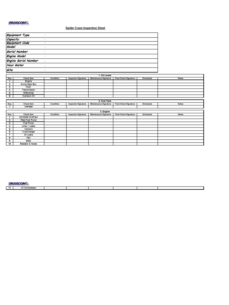 Spider Crane Inspection Report | PDF | Leak | Motor Vehicle