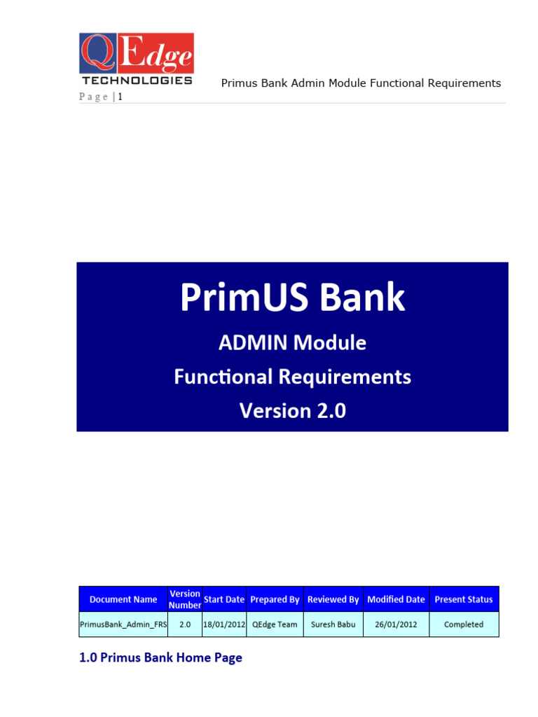 PrimusBank Admin FRS V 2 2 Lyst1358 | PDF | Use Case | Login