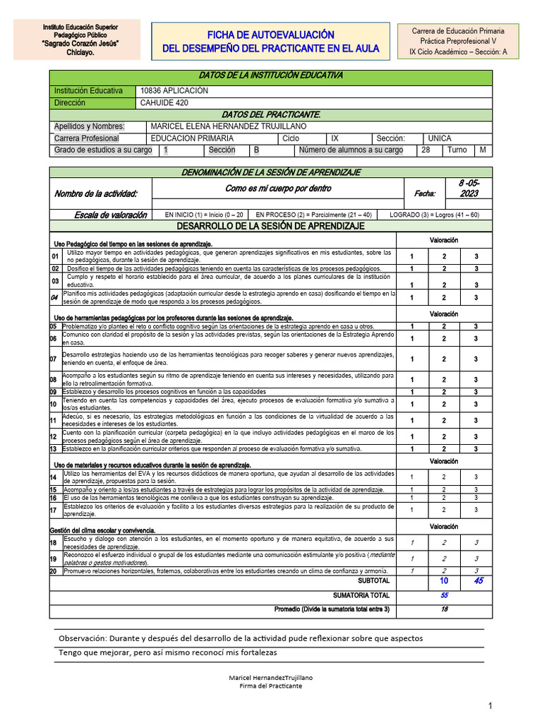 AAA11 Ficha Autoevaluación Practica | PDF | Evaluación | Aprendizaje