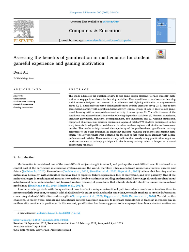 Assessing The Benefits of Gamification in Mathematics | PDF | Motivation | Motivational