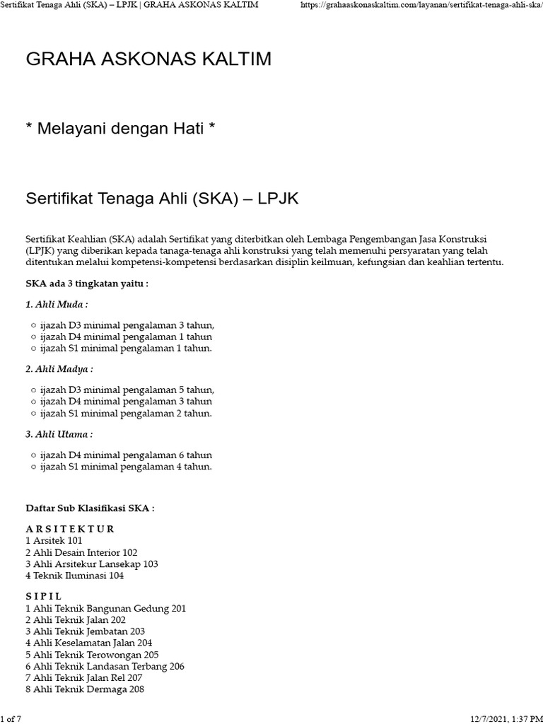 Daftar Sertifikat Tenaga Ahli (SKA) | PDF