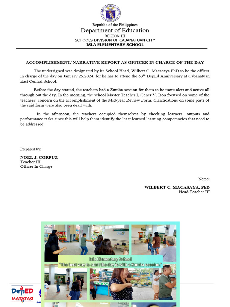 OIC Narrative Report | PDF | Behavior Modification | Learning