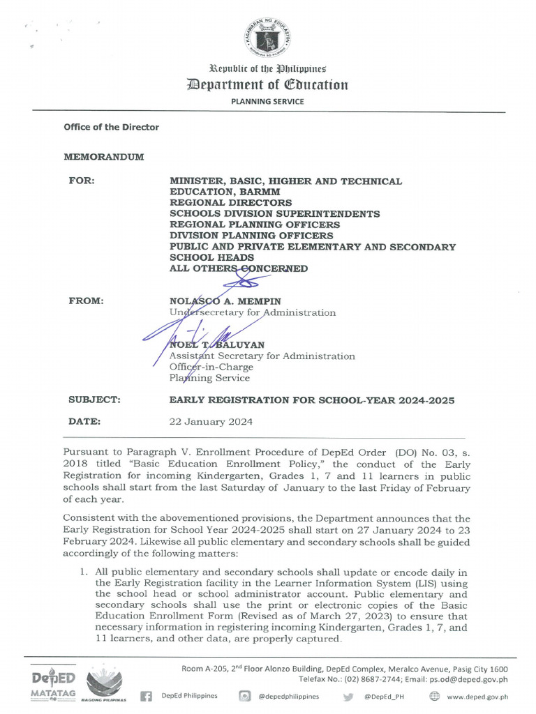 Early Registration For SY 2024 2025 | PDF