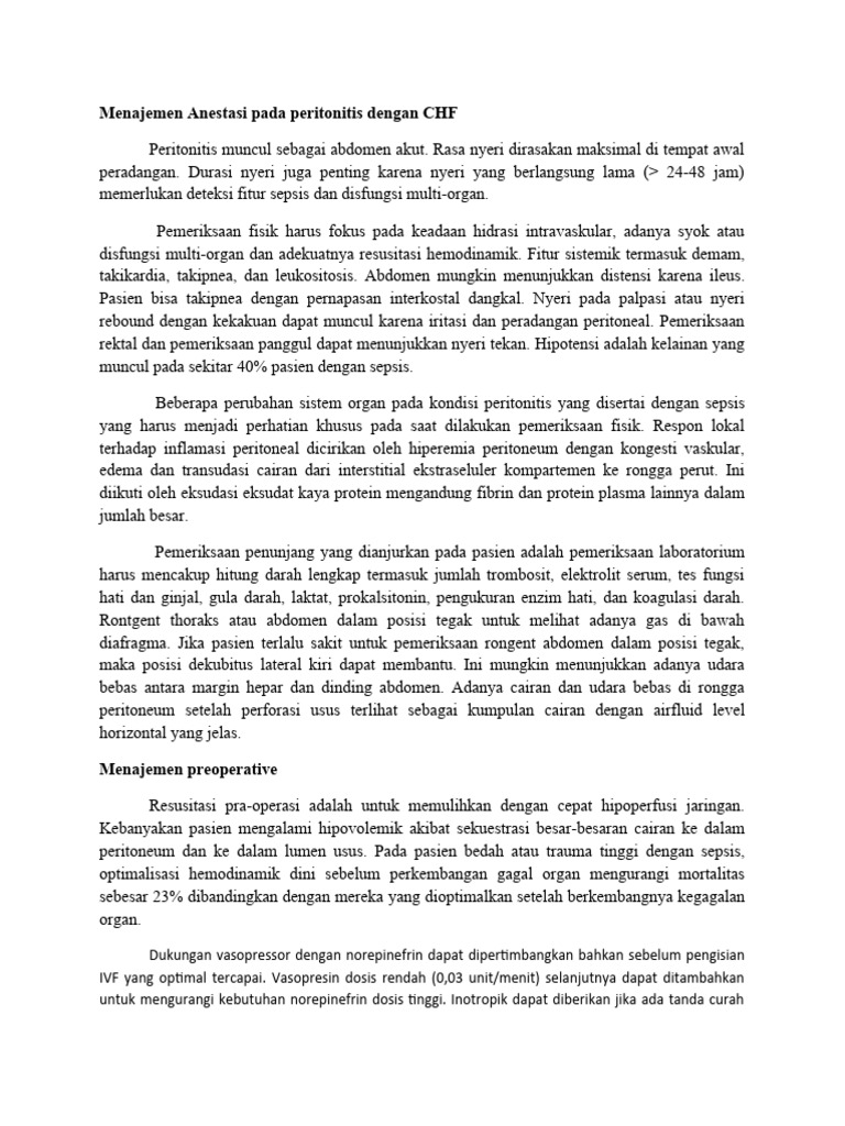 Menajemen Anestasi Pada Peritonitis Dengan CHF | PDF