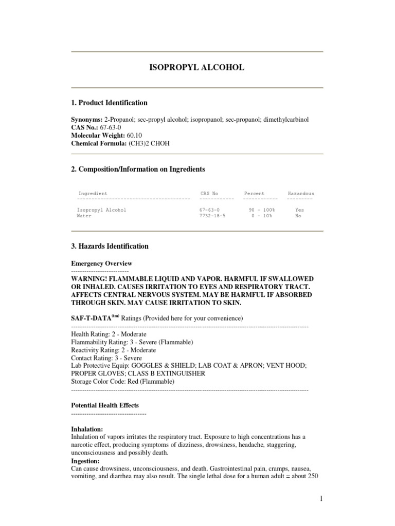 MSDS Ipa | Download Free PDF | Waste | Water
