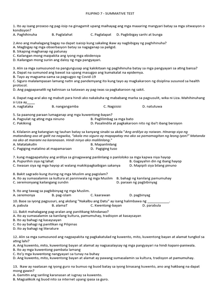 Filipino Quiz | PDF