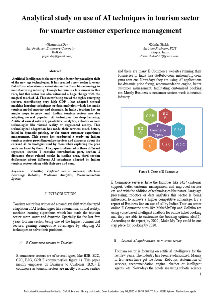 Analytical Study On Use of AI Techniques in Tourism Sector For Smarter Customer Experience ...