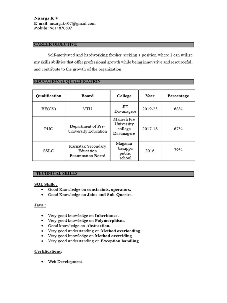 Nisarga Resume | PDF | Computer Programming | Computing
