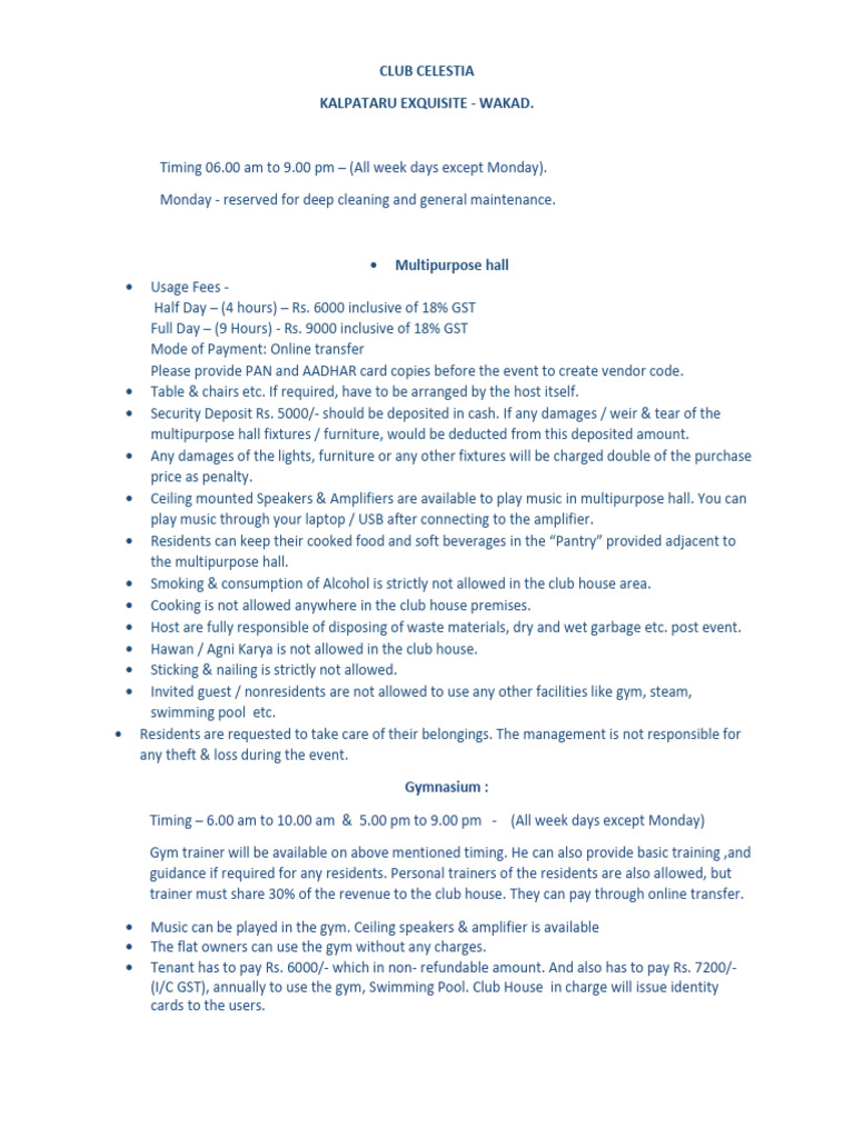 Club House - Rules | PDF