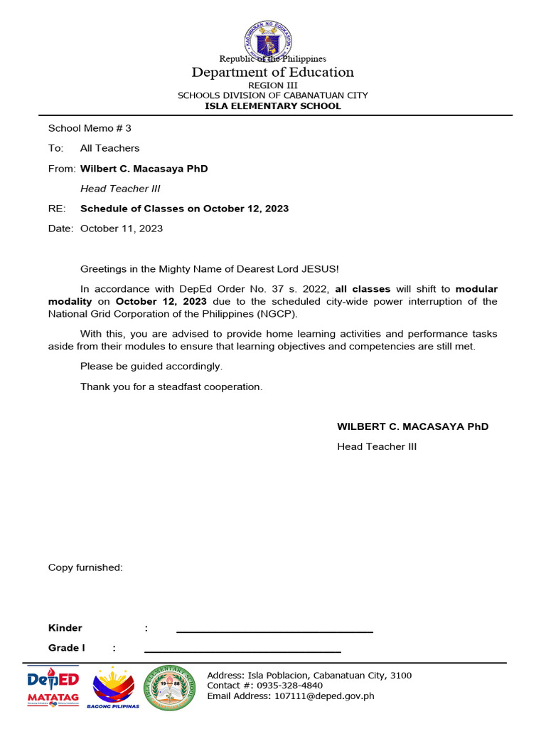 Memo Power Interruption | Download Free PDF | Philippines