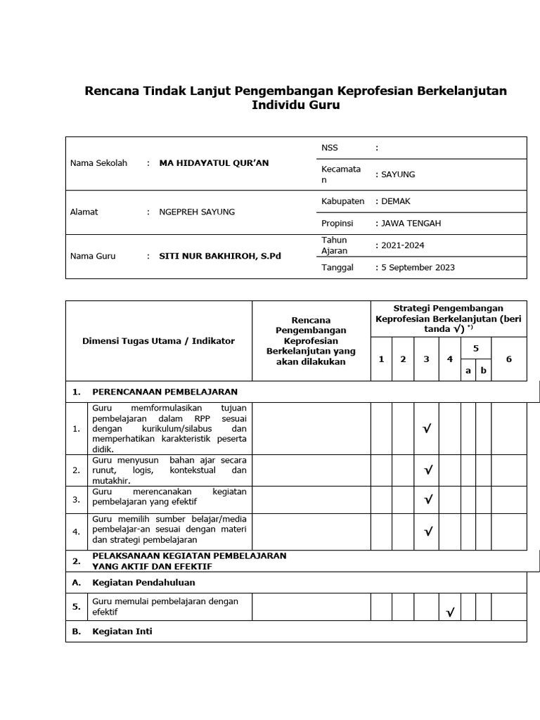 Program Tindak Lanjut Kerja Guru | PDF