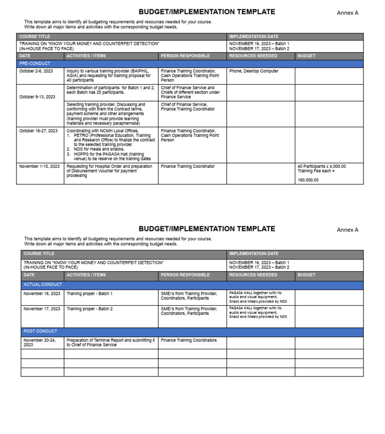 CSI - PCDA Budget Plan Template | PDF | Service Industries | Money