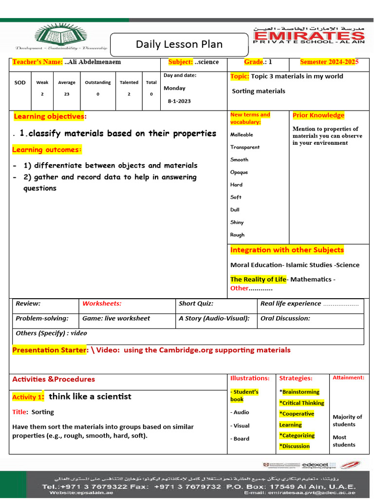 Grade 1 Science Lesson Plan: Materials | PDF | Lesson Plan | Learning