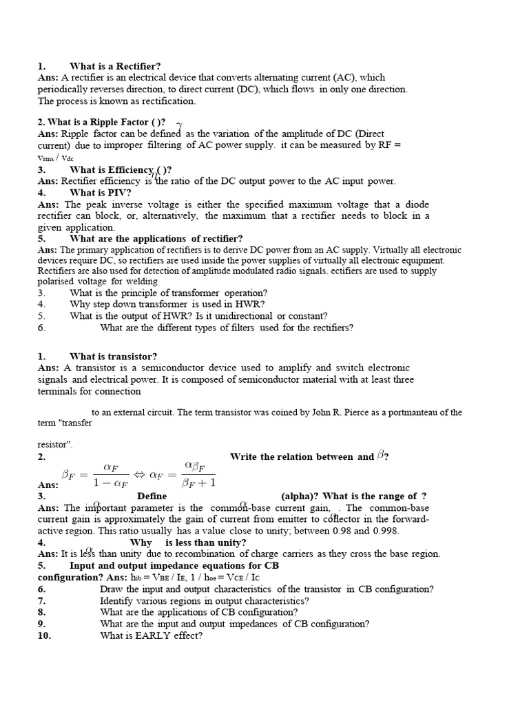 Viva Ques | PDF | Rectifier | Electronic Engineering