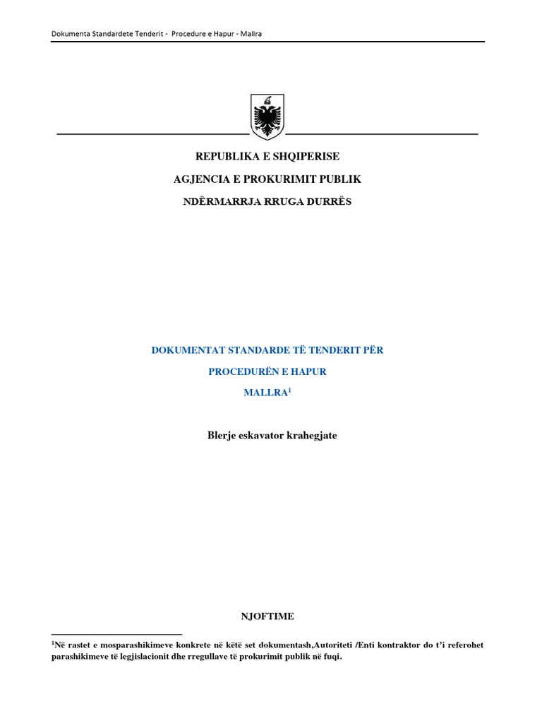 Republika E Shqiperise Agjencia E Prokurimit Publik Ndȅrmarrja Rruga Durrȅs | PDF