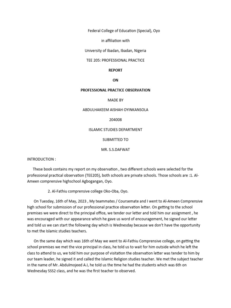 My Observation Report | PDF | Teachers | Learning