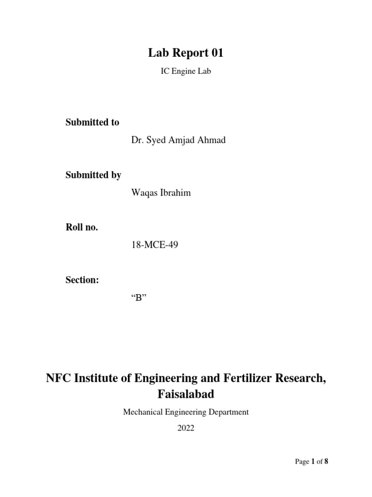 Lab Report 01 IC Engine LAb | PDF | Internal Combustion Engine | Diesel ...