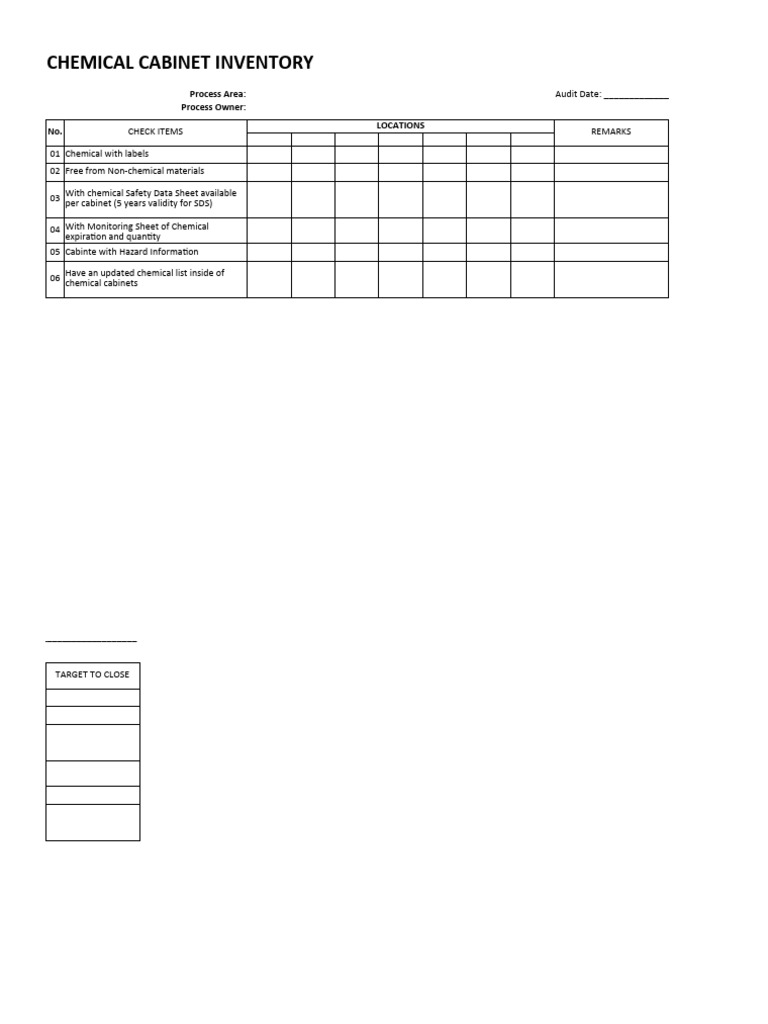 Chemical Cabinet Inventory Checklist | PDF