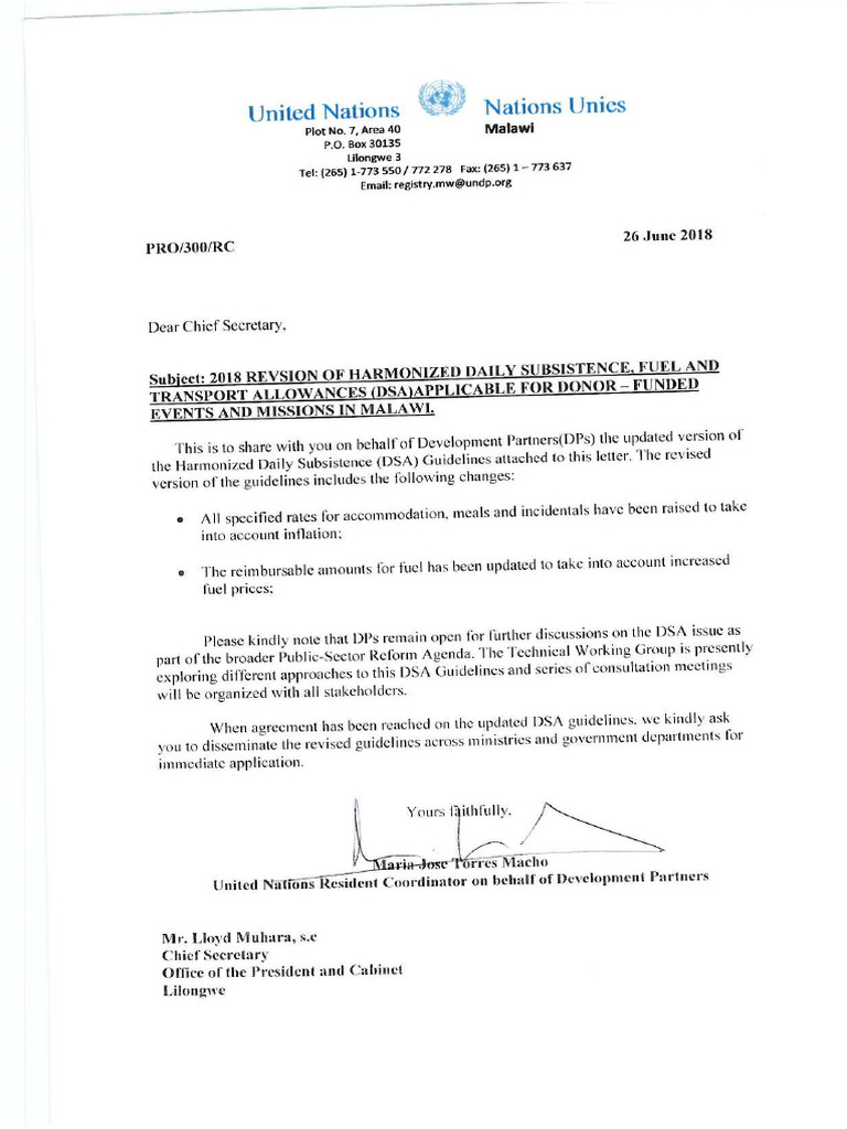 Daily Subsistence Rates Malawi | PDF