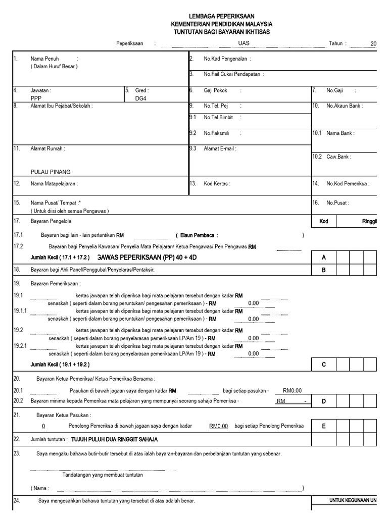 Borang IKH Peperiksaan Kosong | PDF