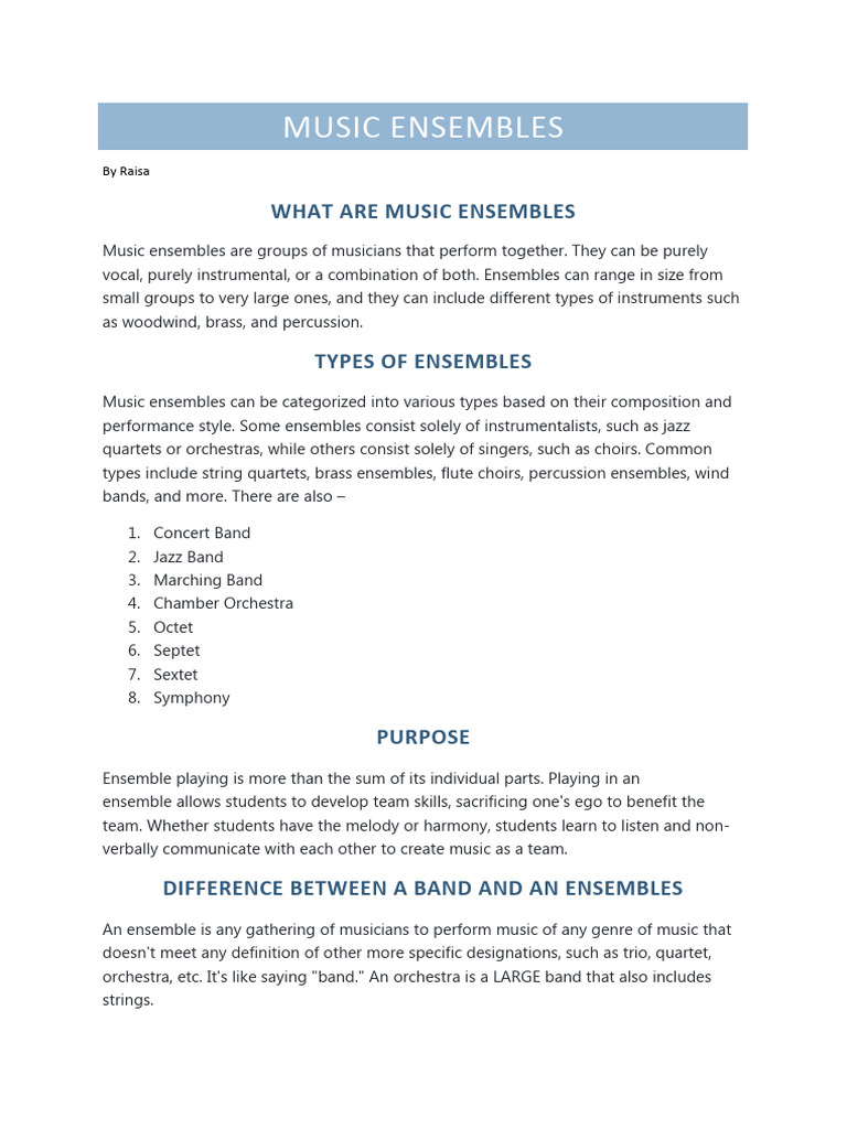 Music Ensembles: Types & Purpose | PDF | Art
