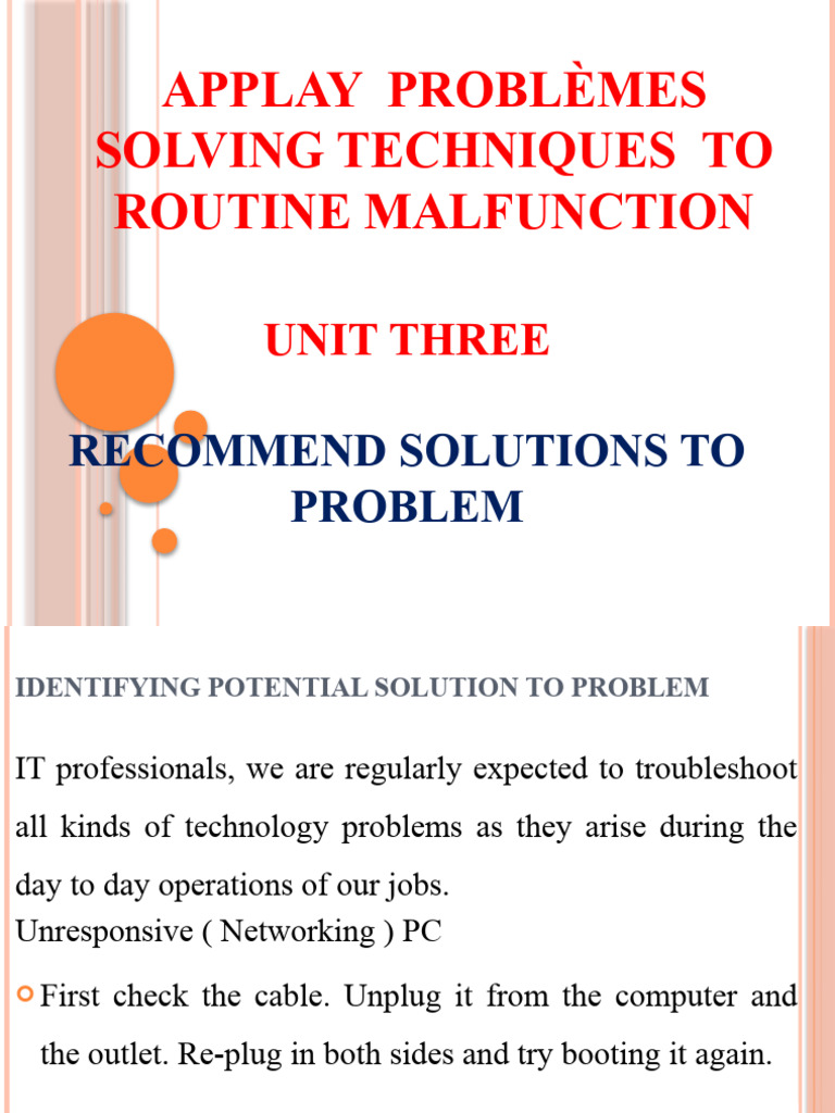 Applay Problèmes Solving Unit Three | PDF | Troubleshooting | Computer ...
