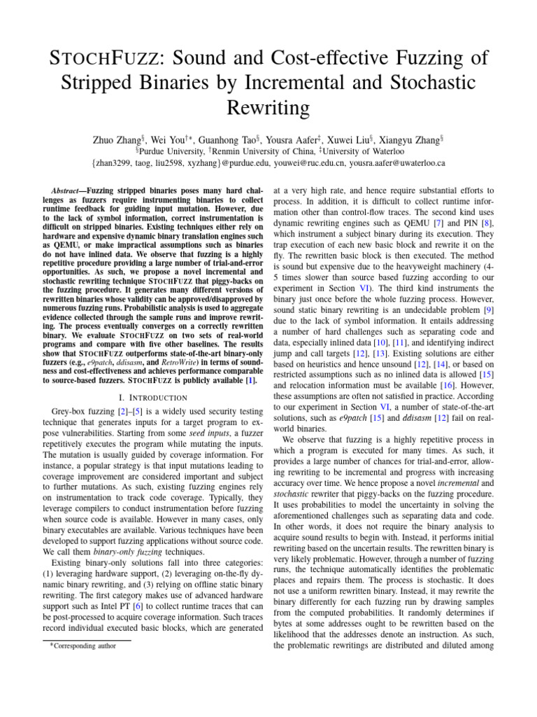S F: Sound and Cost-Effective Fuzzing of Stripped Binaries by Incremental and Stochastic ...