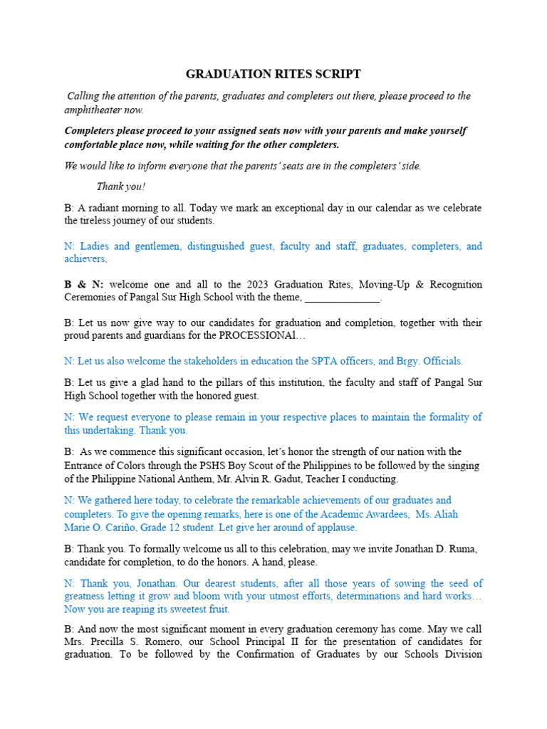 Graduation Script 2022 2023 | PDF