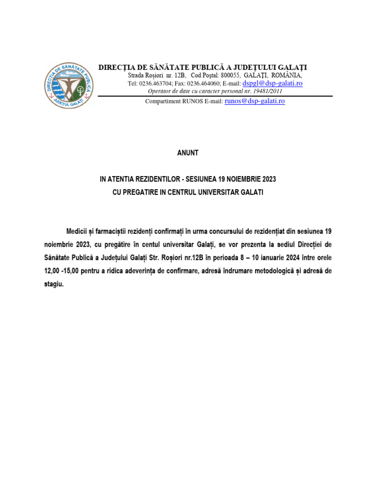 Anunt Important Rezideni | PDF