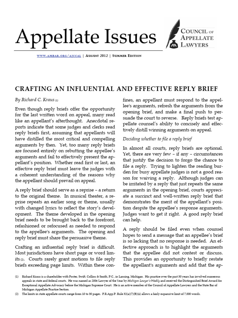 Effective Strategies for Reply Briefs | PDF | Brief (Law) | Appeal