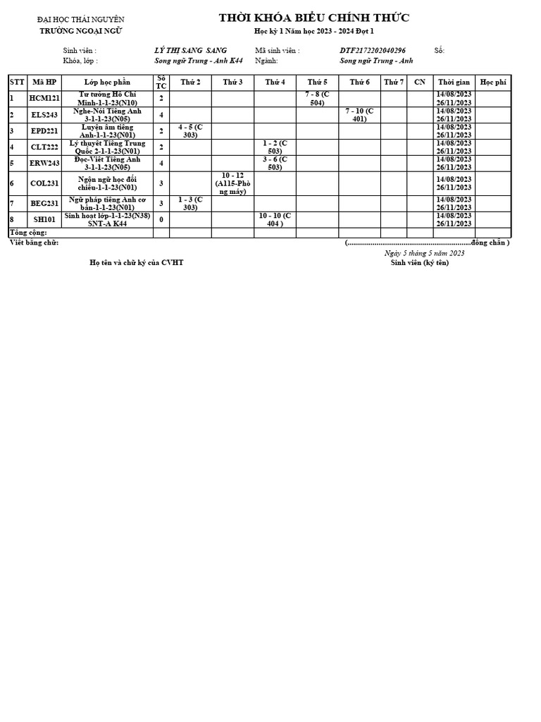 TKB - Kì 1 Năm 3 | PDF
