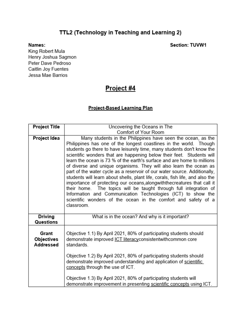 Project Based Lesson Plan Project Idea Academic Subjects 2 | PDF ...