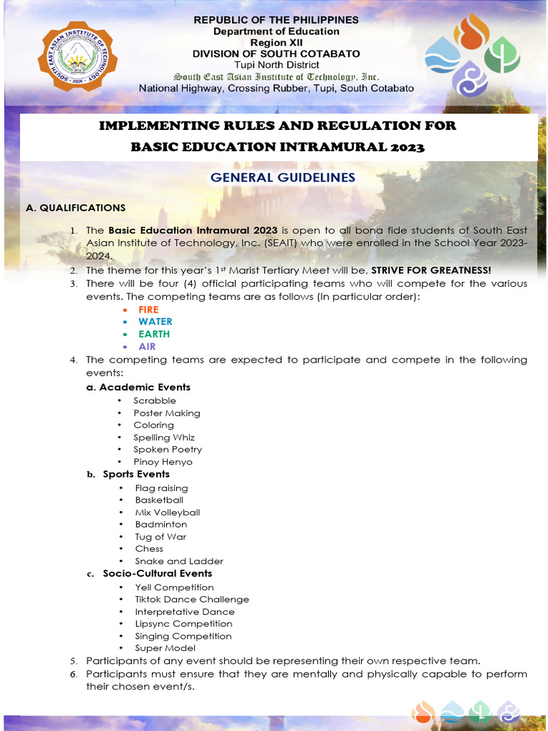 Basic Education Intramurals 2o23 | PDF