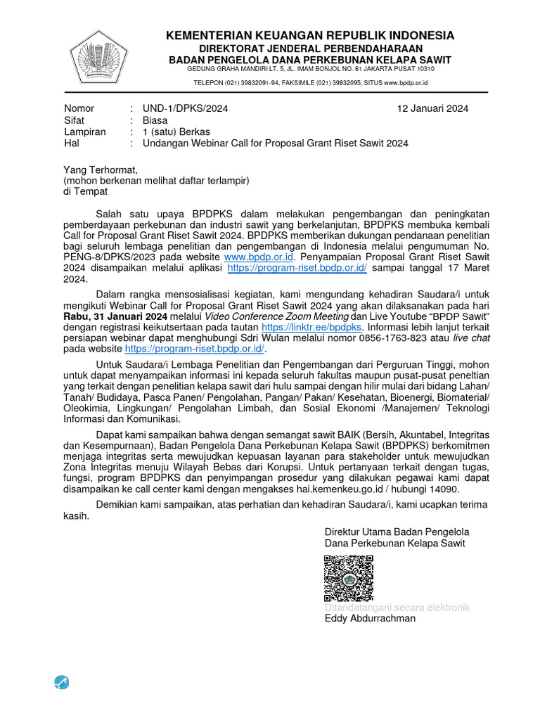 Und-1 Webinar Call For Proposal Grant Riset Sawit 2024 | PDF Und-1 Webinar Call For Proposal Grant Riset Sawit 2024 | PDF
