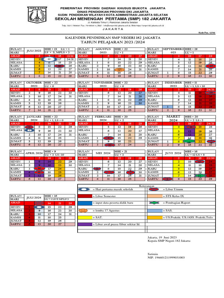Kalender Pendidikan SMP 182 | PDF