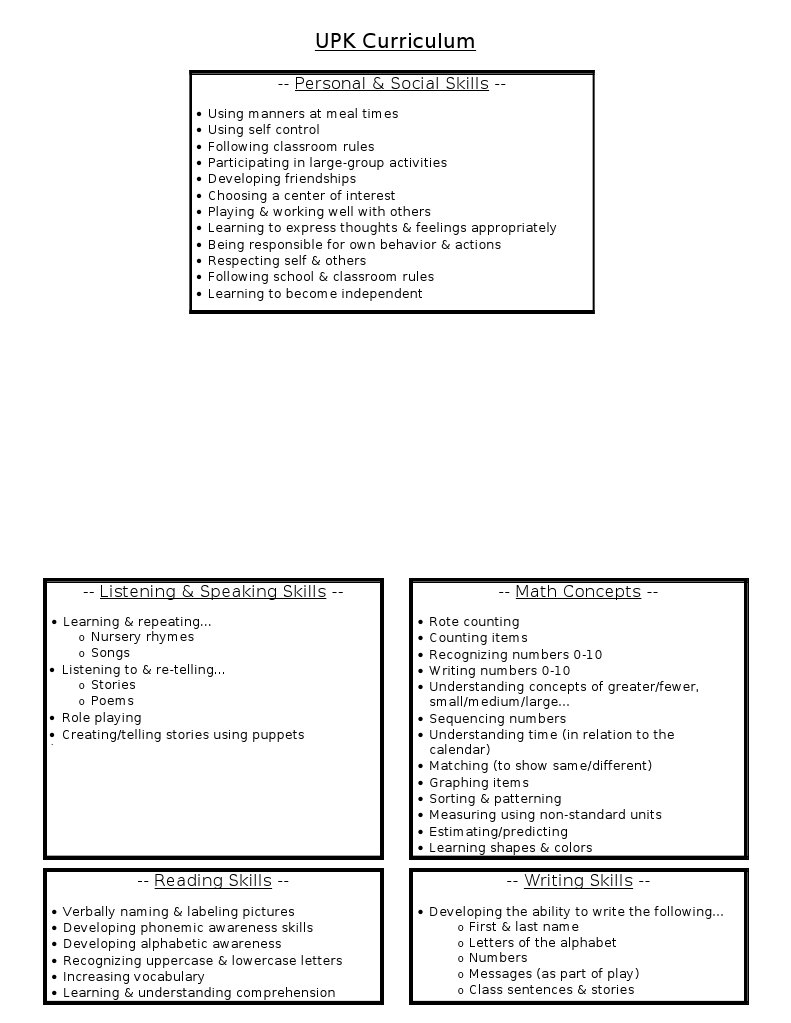 UPK Curriculum: Skills Development Guide | PDF | Language Arts & Discipline