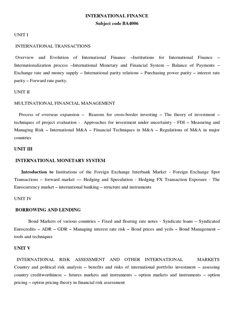 International Finance Notes | PDF | Financial Markets | Financial Risk