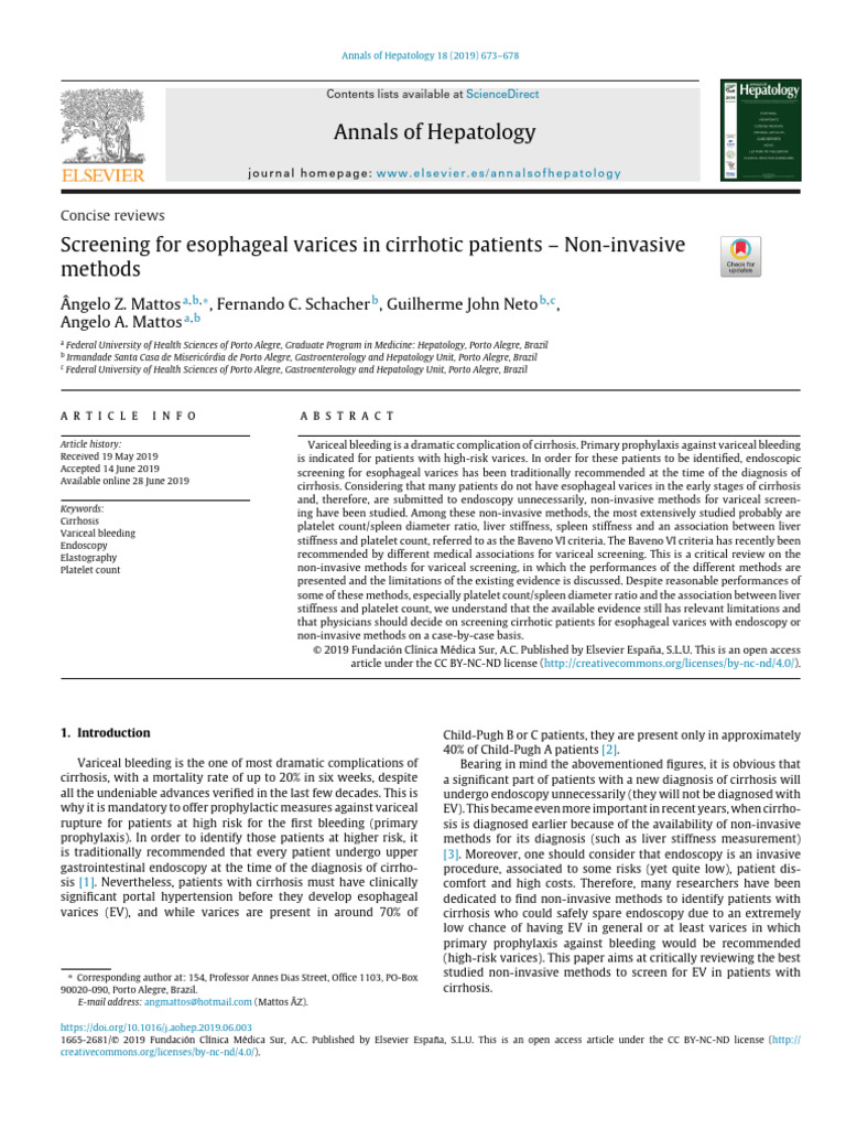 Screening For Esophageal Varices in Cirrhotic Patient Non Invasive ...