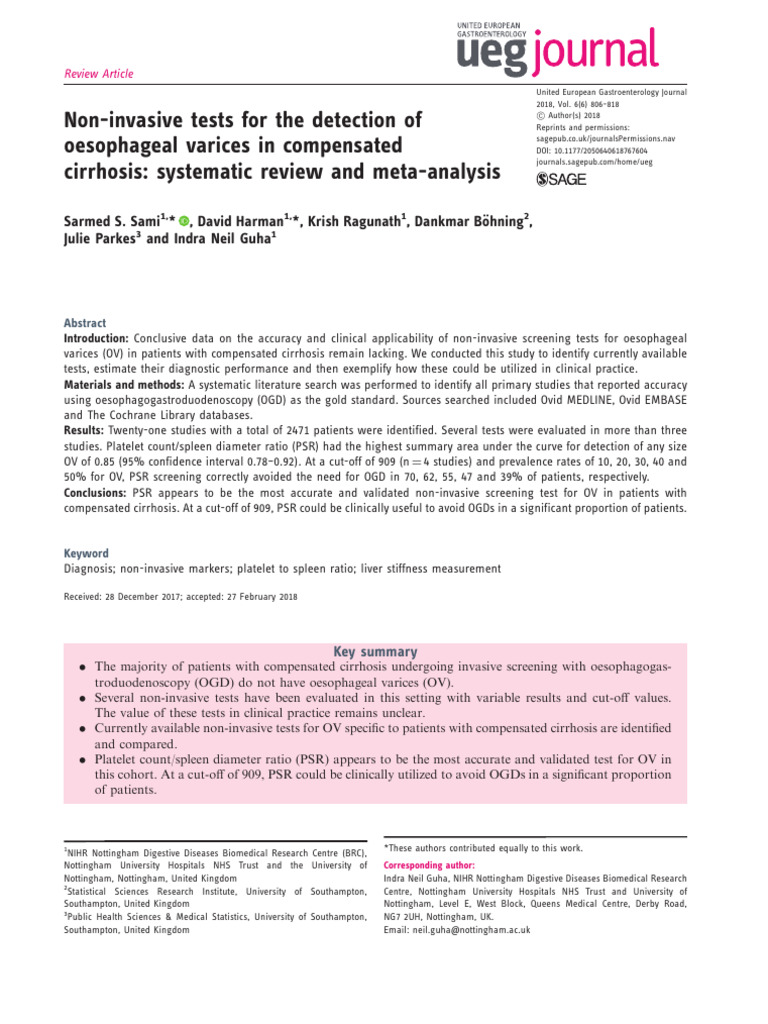 Non-Invasive Tests For The Detection of Esofag Varic | PDF