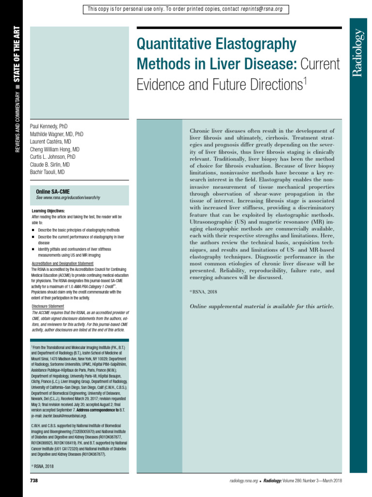 Quantitative Elastography Methods in Liver Disease Current Evidence and ...
