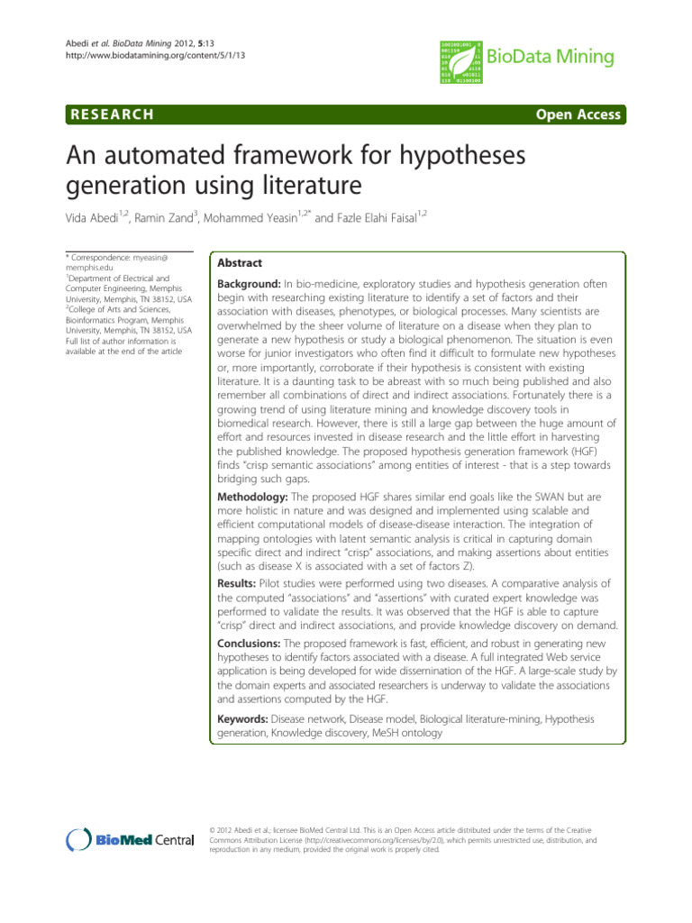 An Automated Framework For Hypotheses Generation Using Literature | PDF ...