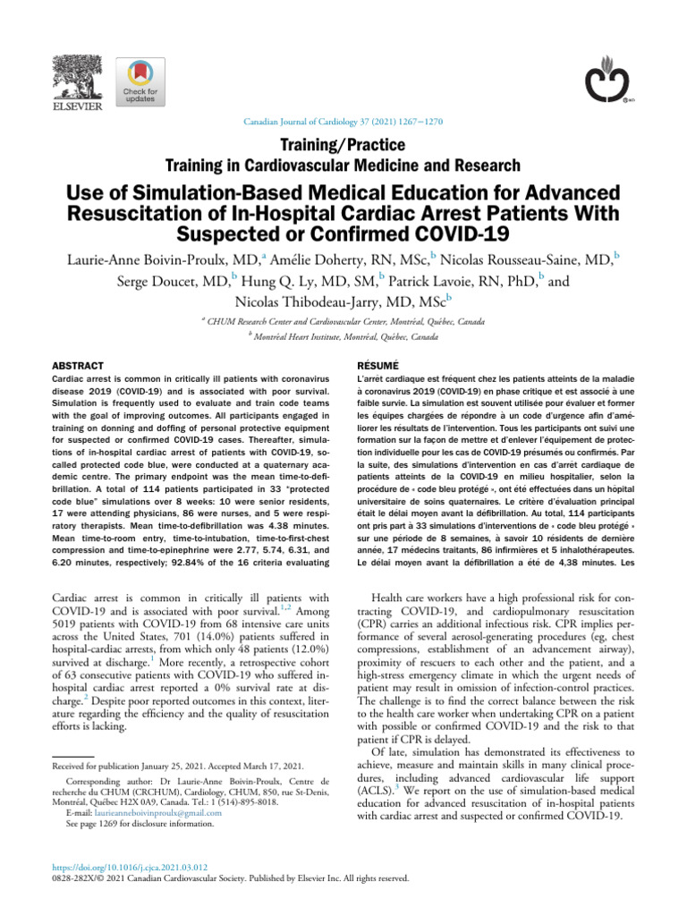 Simulation Training For Covid 19 Cardiac Arrest Pdf Cardiopulmonary