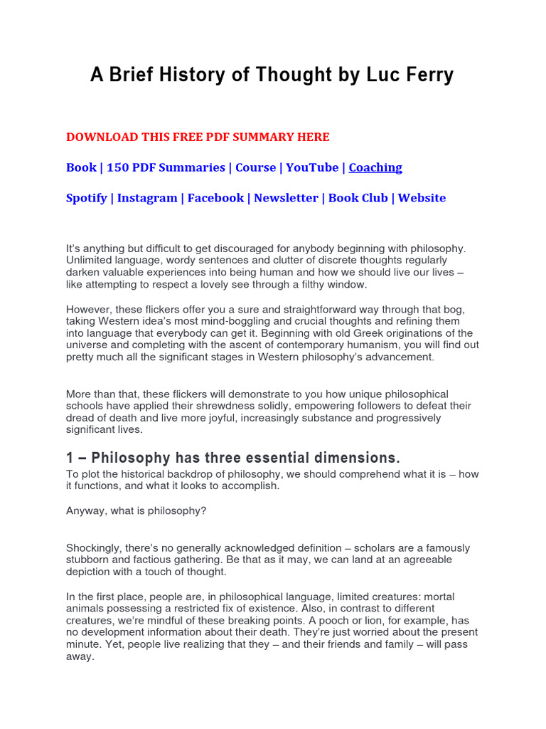 A Brief History of Thought by Luc Ferry | PDF