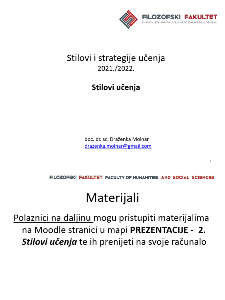 Stilovi Učenja 2021 - 2022 | PDF