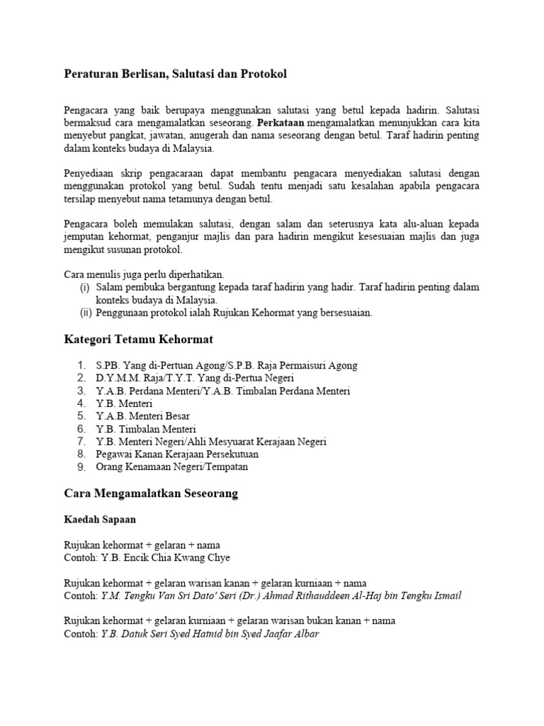 Salutasi Dan Panggilan Protokol | PDF